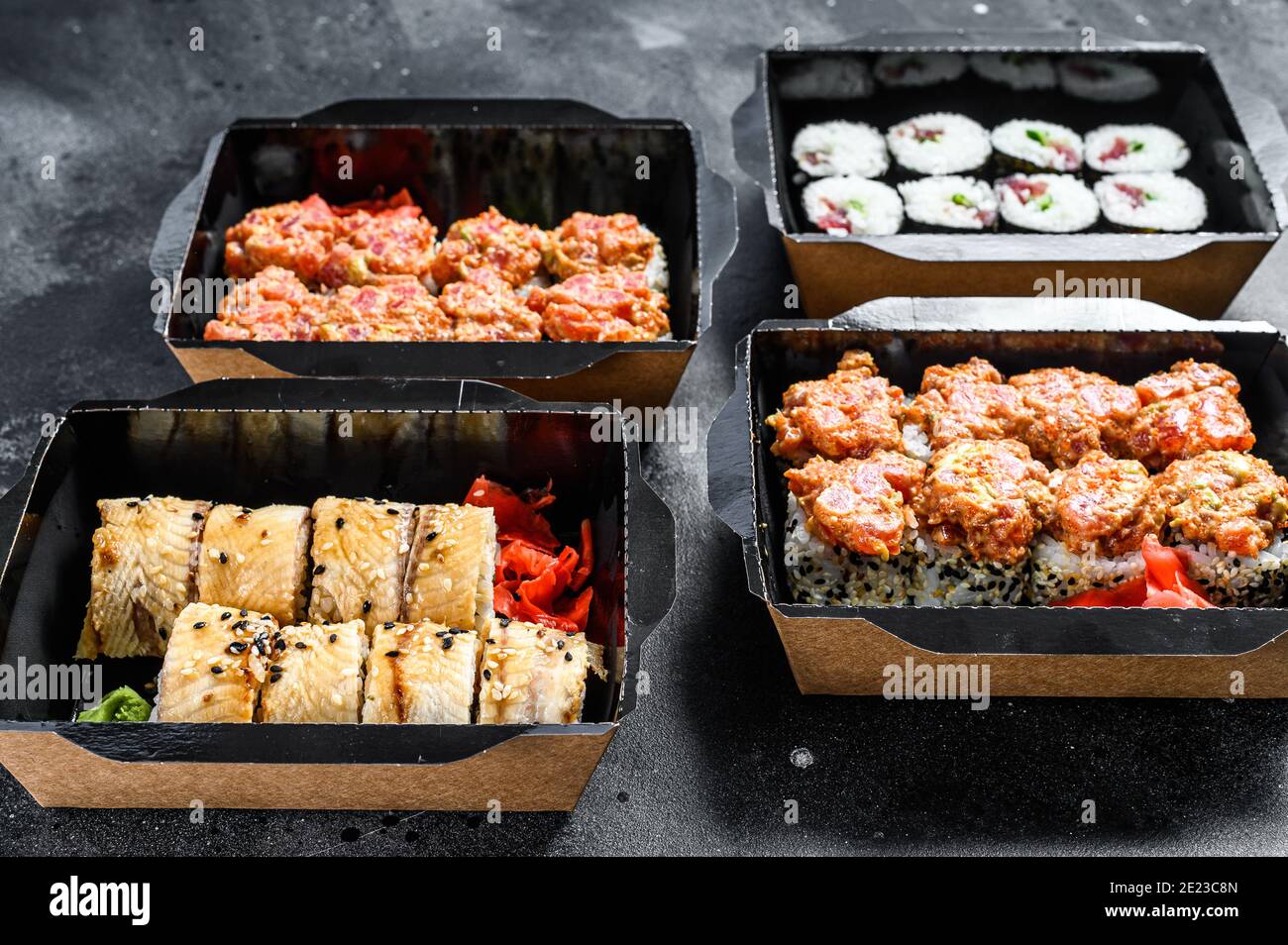 The sushi rolls in the delivery package, ordered in sushi take-out ...