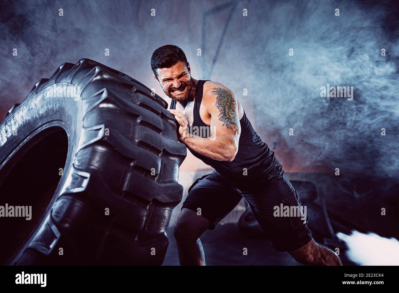 Bodybuilding training, bearded strong sportsman with muscular body ...