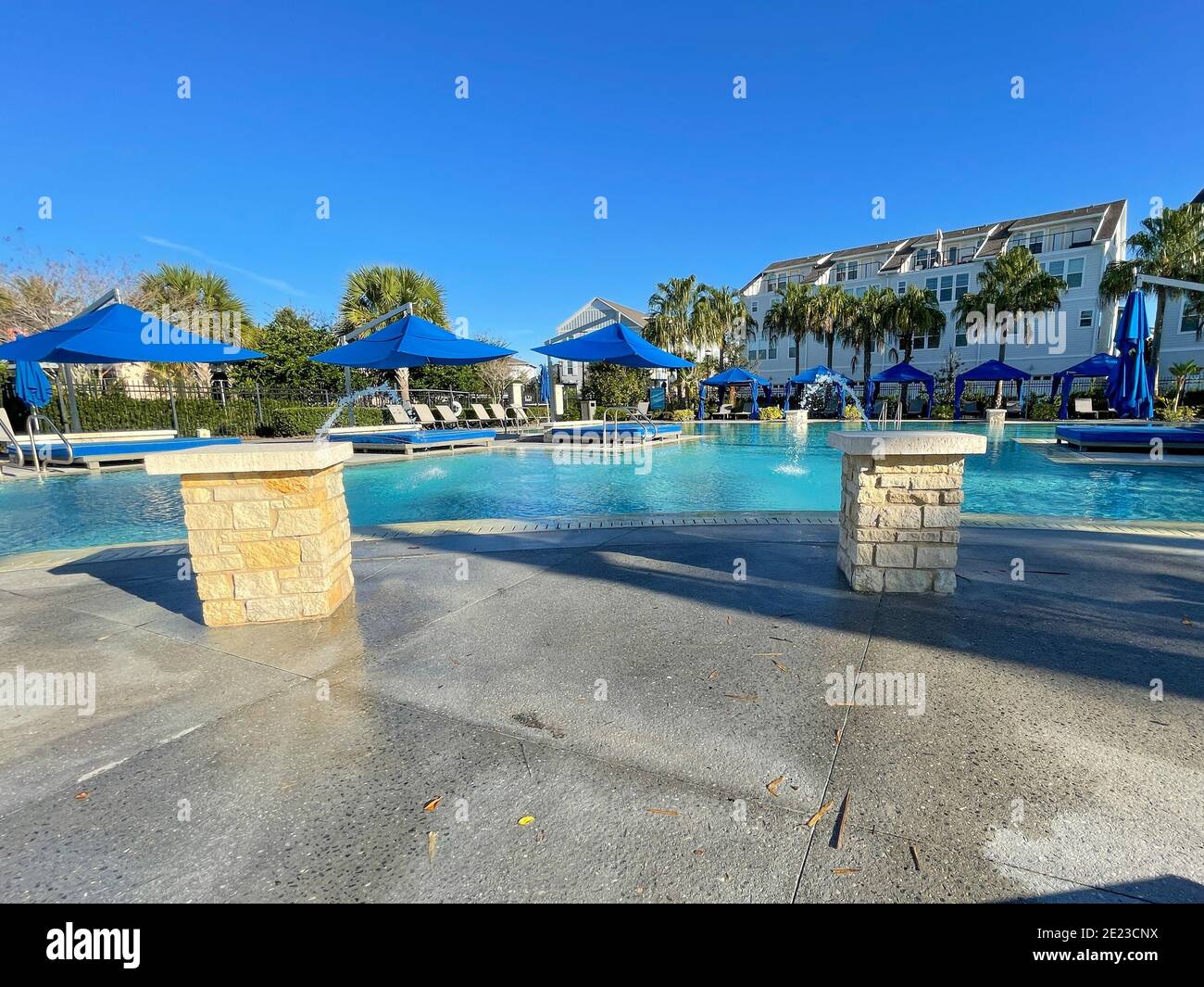 Orlando, FL USA - January 4, 2021: A neighborhood amenity complex pool ...