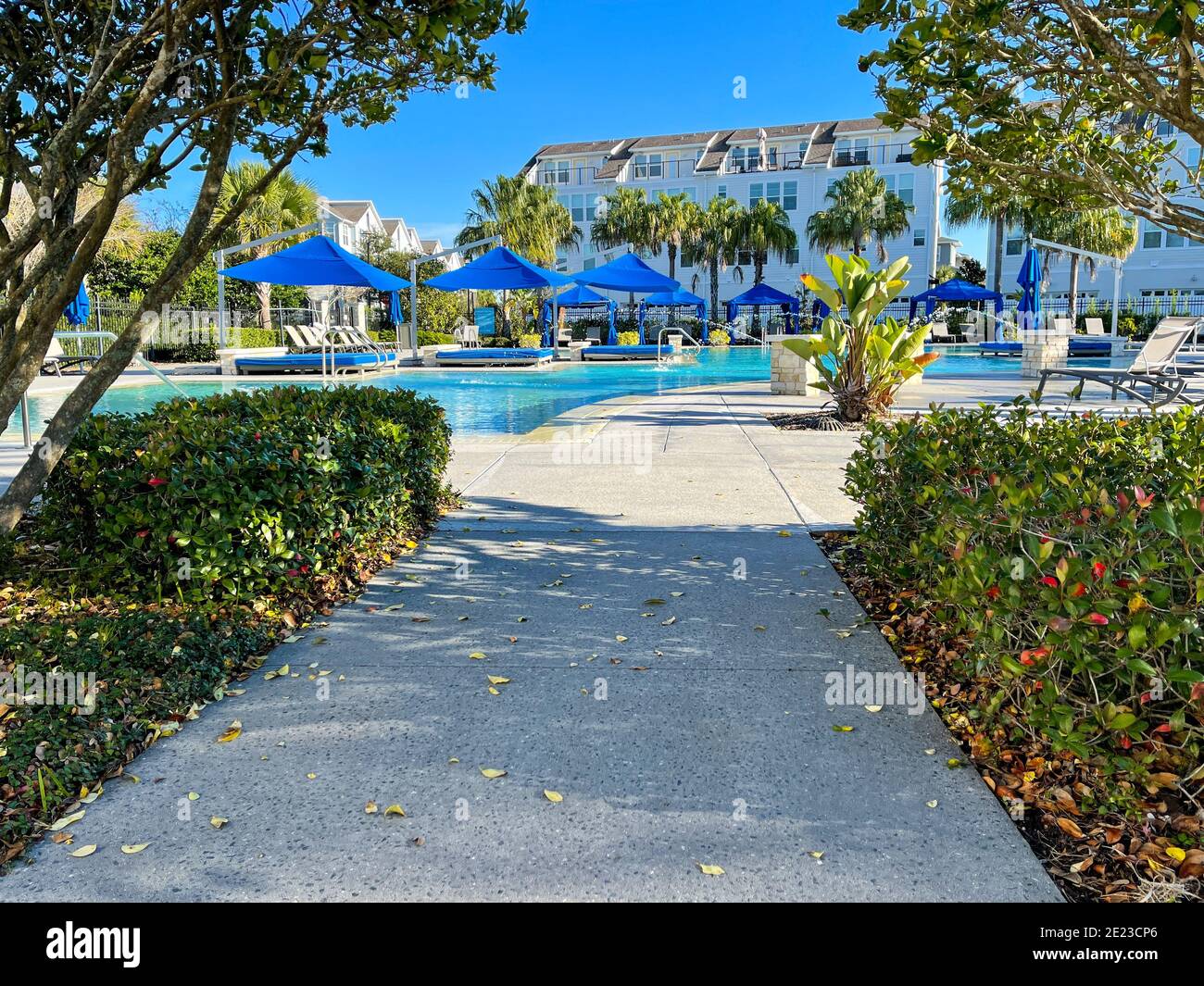 Orlando, FL USA - January 4, 2021: A neighborhood amenity complex pool ...
