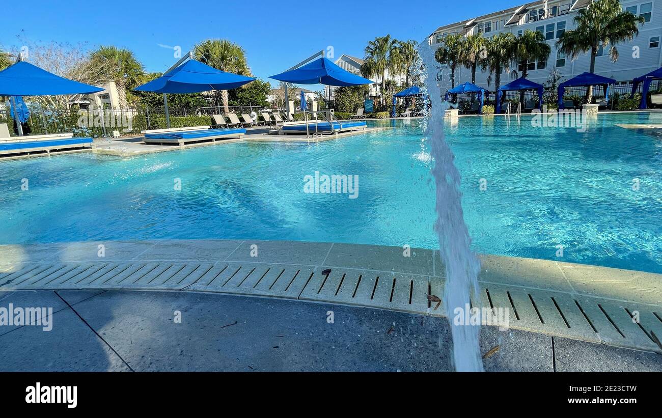 Orlando, FL USA - January 4, 2021: A neighborhood amenity complex pool ...