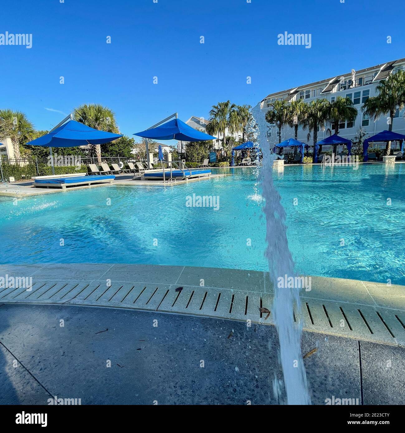 Orlando, FL USA - January 4, 2021: A neighborhood amenity complex pool ...