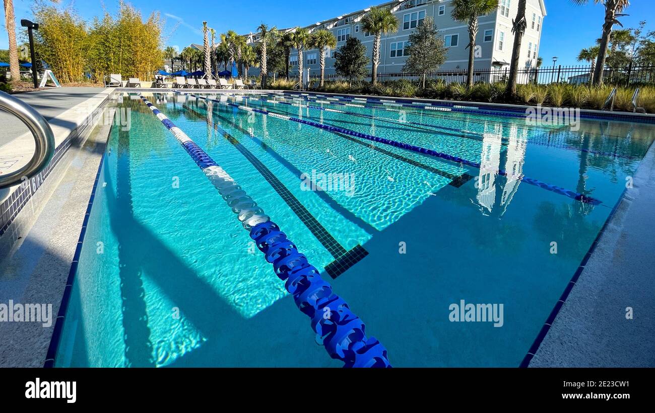 Orlando, FL USA - January 4, 2021: A neighborhood amenity complex lap ...
