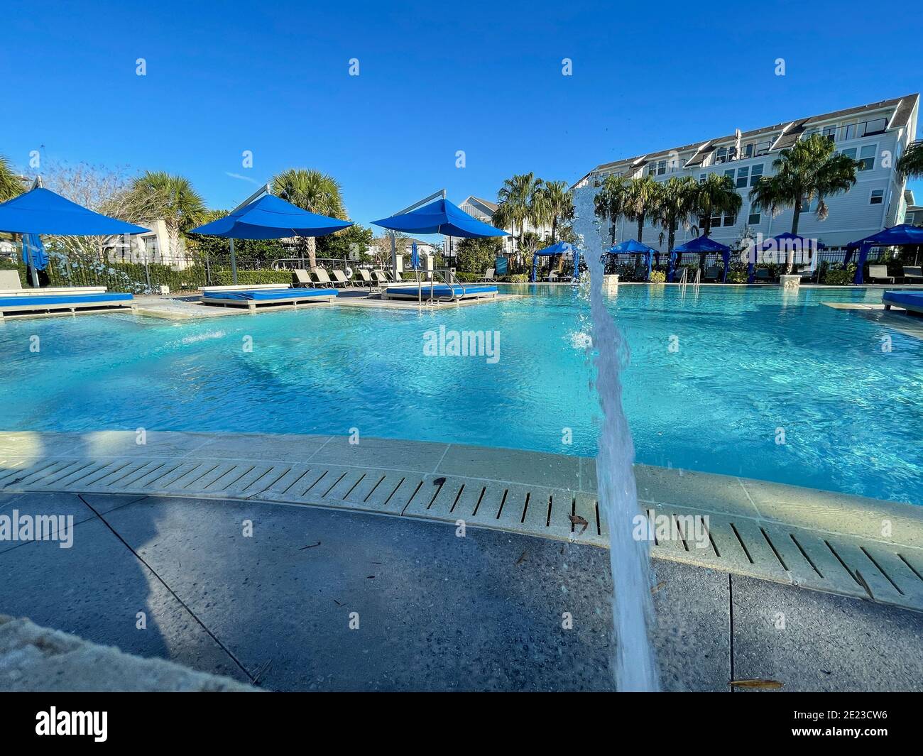 Orlando, FL USA - January 4, 2021: A neighborhood amenity complex pool ...