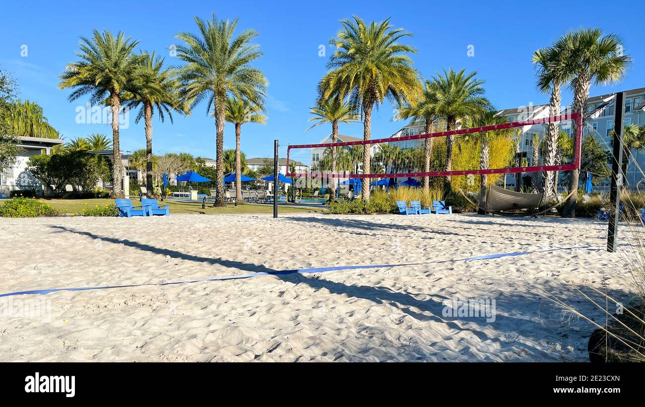 Orlando, FL USA - January 4, 2021: A neighborhood amenity complex sand ...