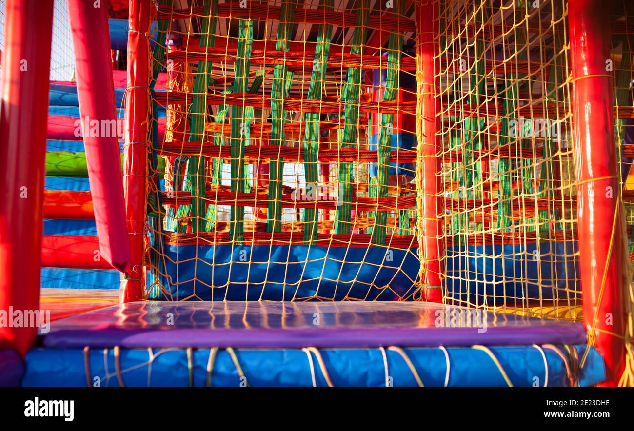 Playground with colorful mats and soft items for games Stock Photo - Alamy