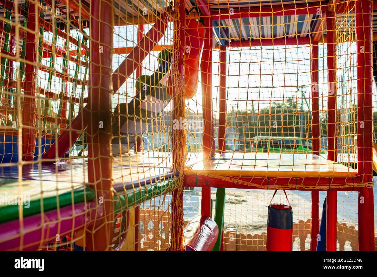 Playground with colorful mats and soft items for games Stock Photo - Alamy