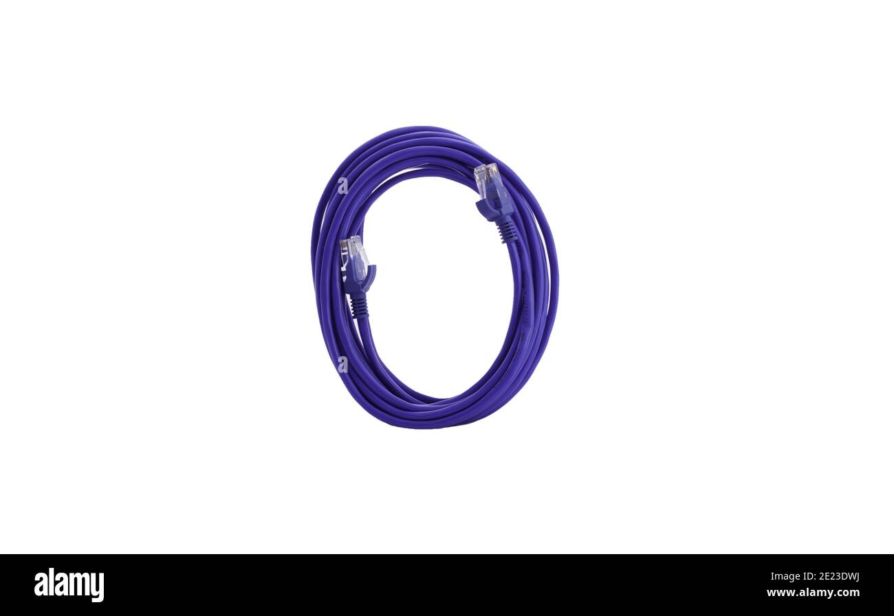 Blue UTP cable for internet connection on a white background Stock ...