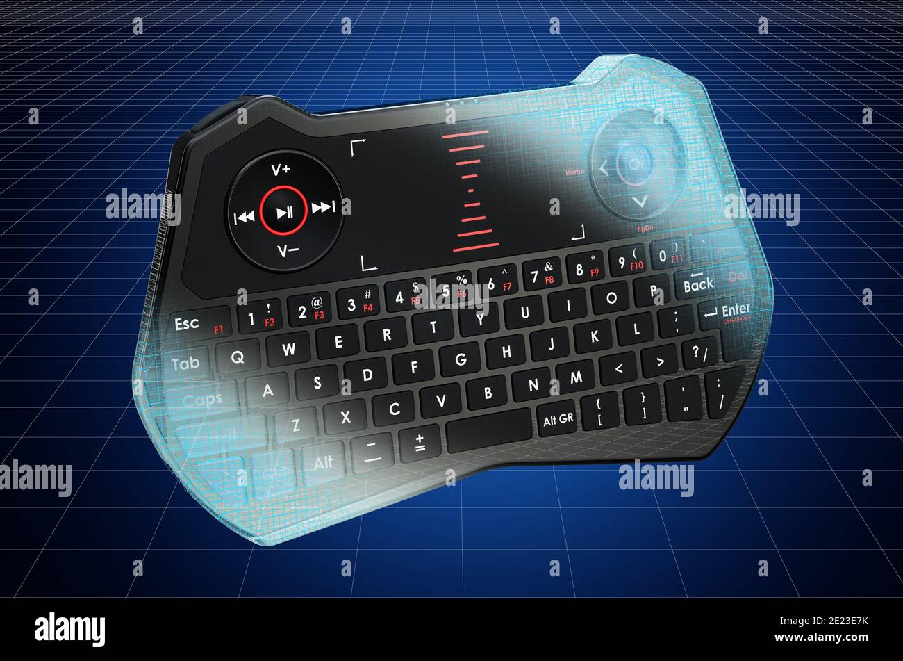 Visualization 3d cad model of mini keyboard, blueprint. 3D rendering ...
