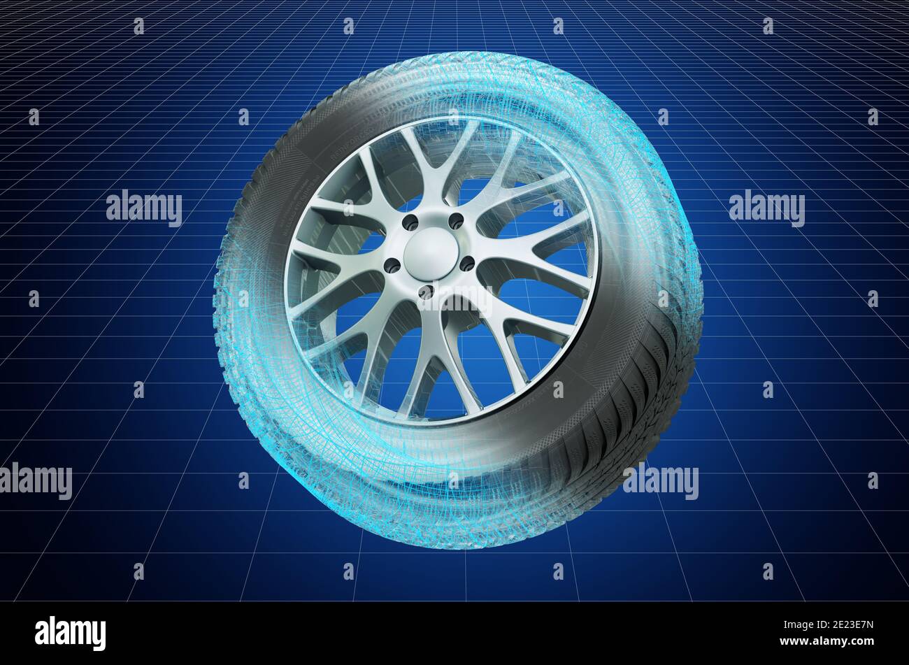 Visualization 3d cad model of automotive wheel, blueprint. 3D rendering ...