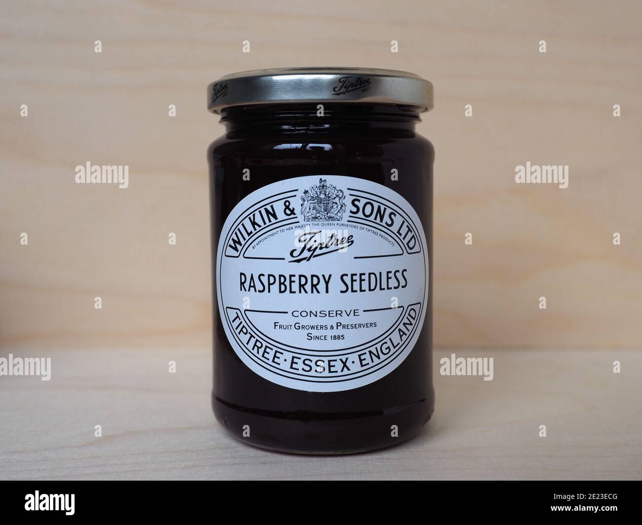 TIPTREE, UK - CIRCA DECEMBER 2020: Jar of Wilkin and Sons raspberry ...