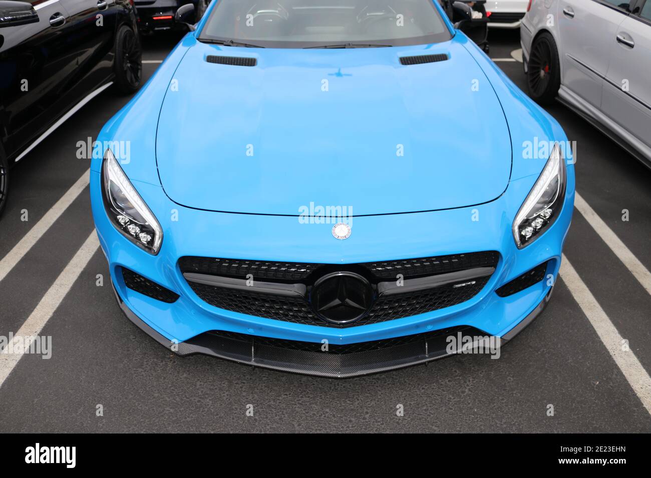 Blue Mercedes AMG at a car show Stock Photo - Alamy