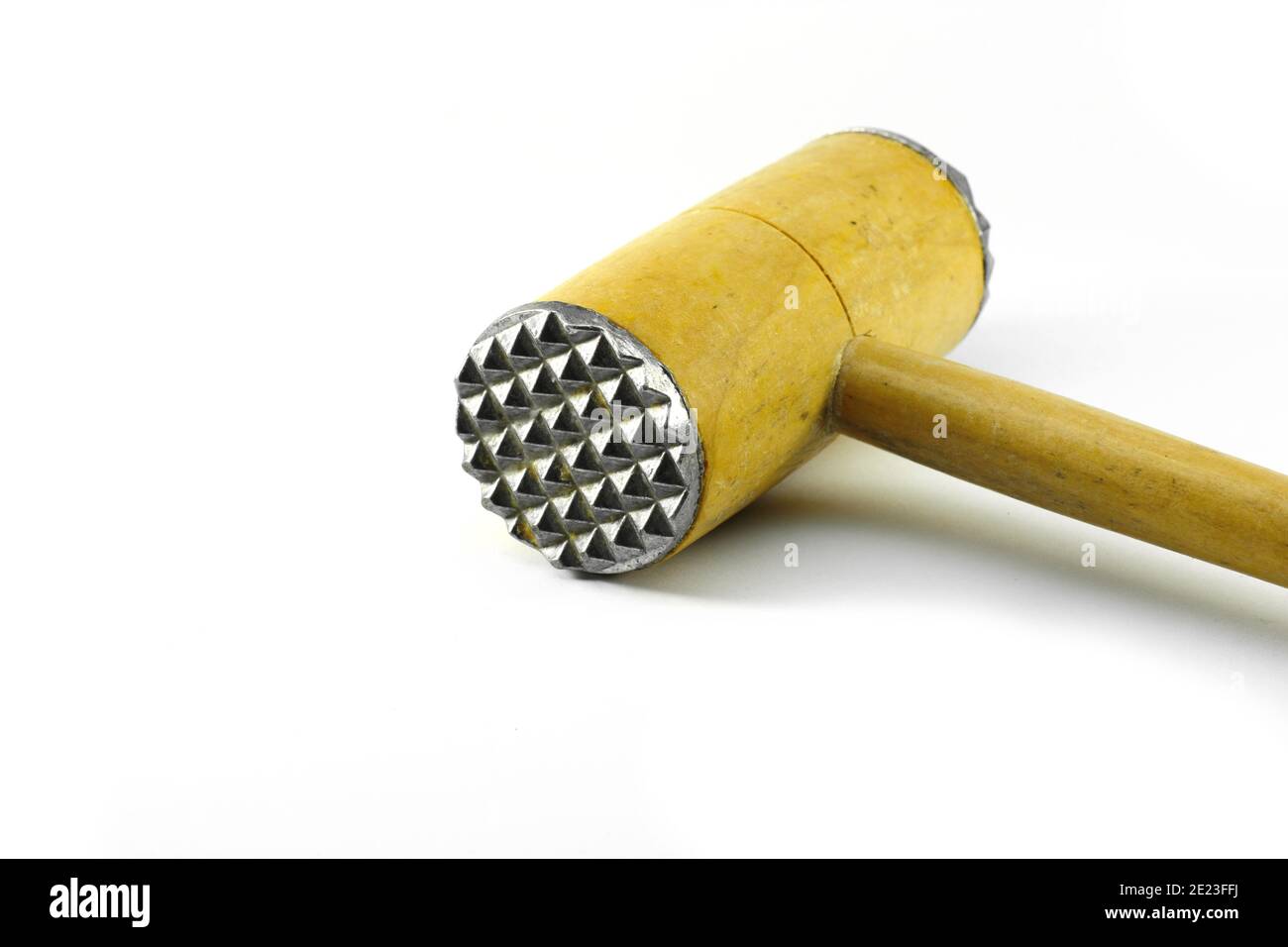 Wooden meat hammer on white background Stock Photo - Alamy