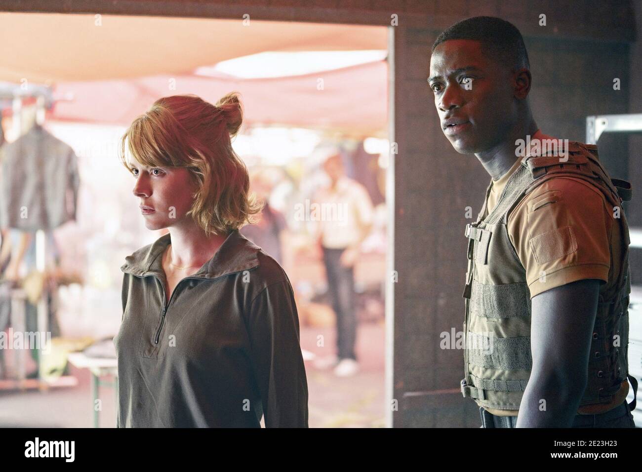 OUTSIDE THE WIRE, from left: Emily Beecham, Damson Idris, 2021. ph ...