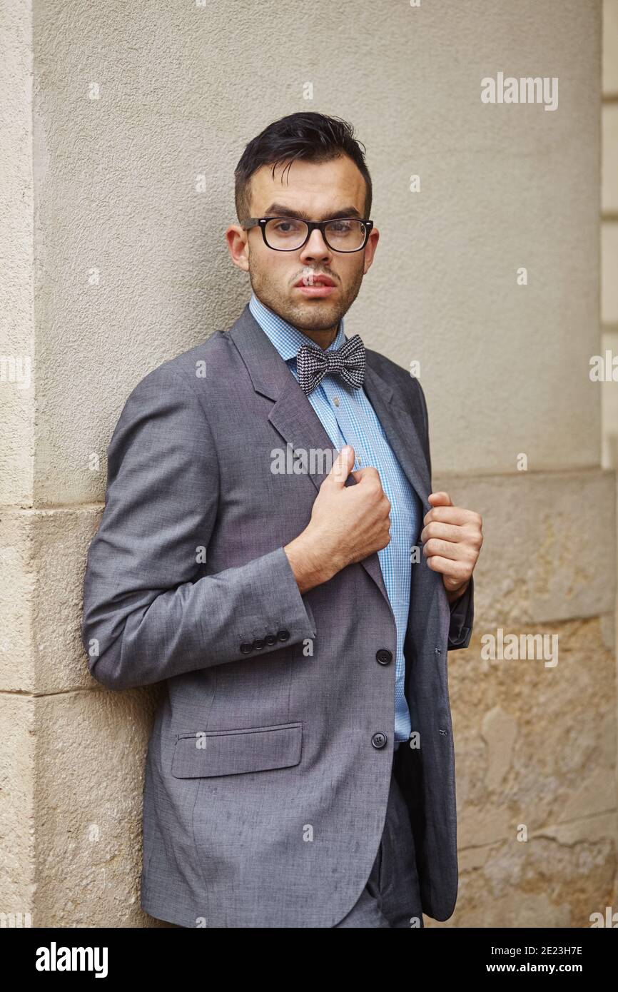 Young stylish confident happy handsome businessman model in suit in the ...