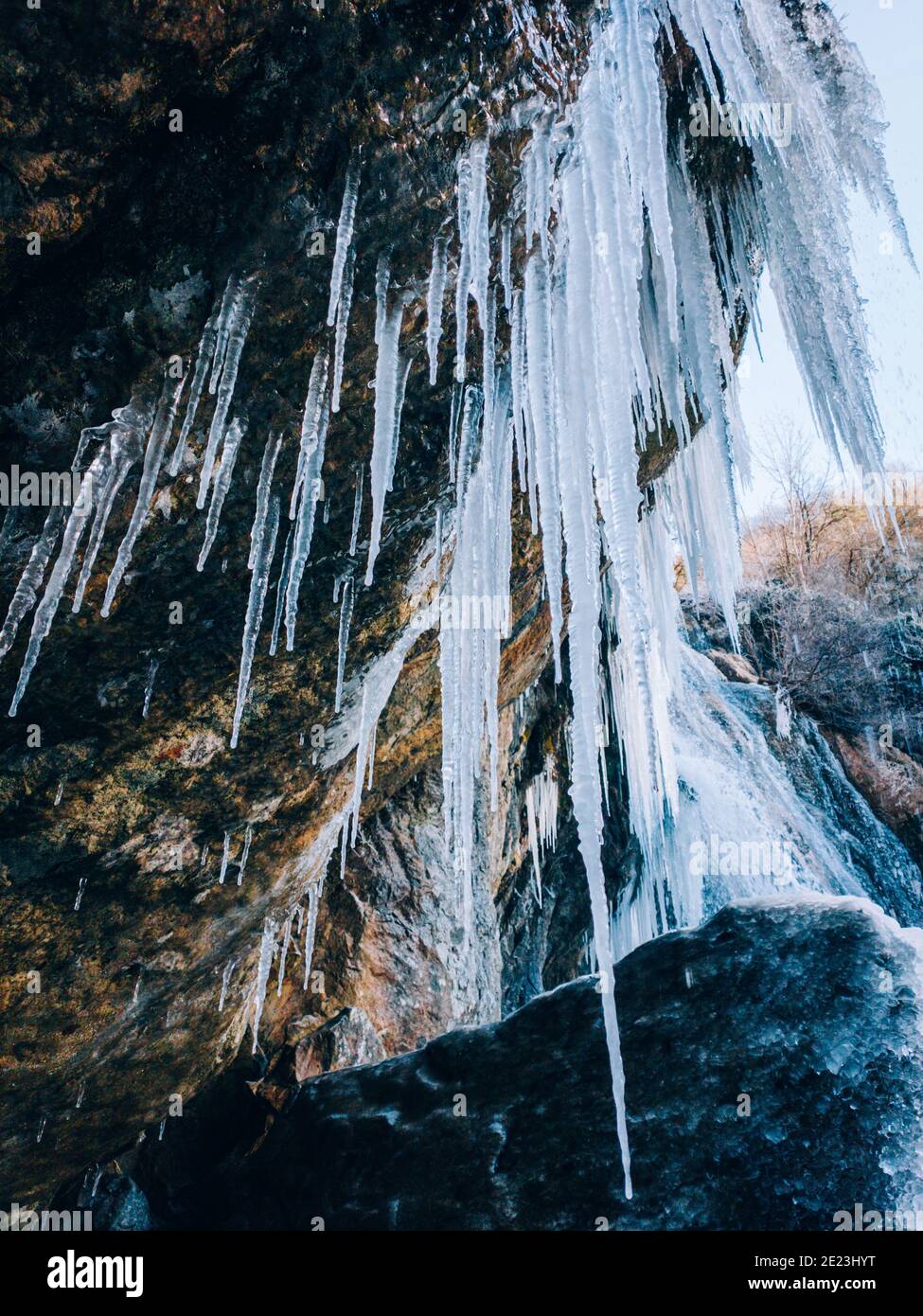 Ice formations. Frozen waterfall. Ice formation from a frozen waterfall ...