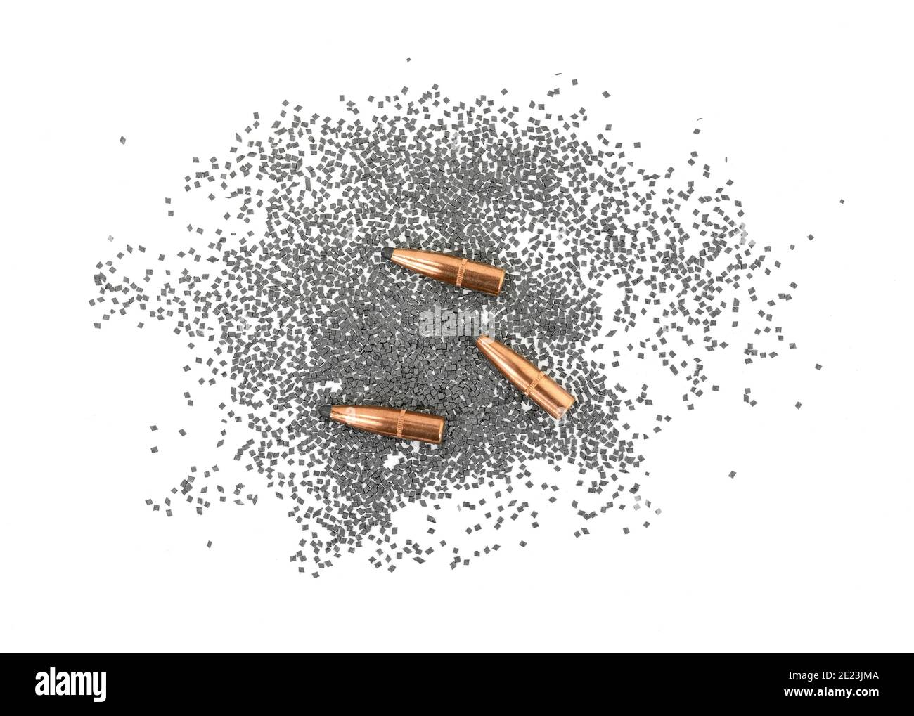 A rifle bullet, empty shell, gunpowder on white background. Hunting ...