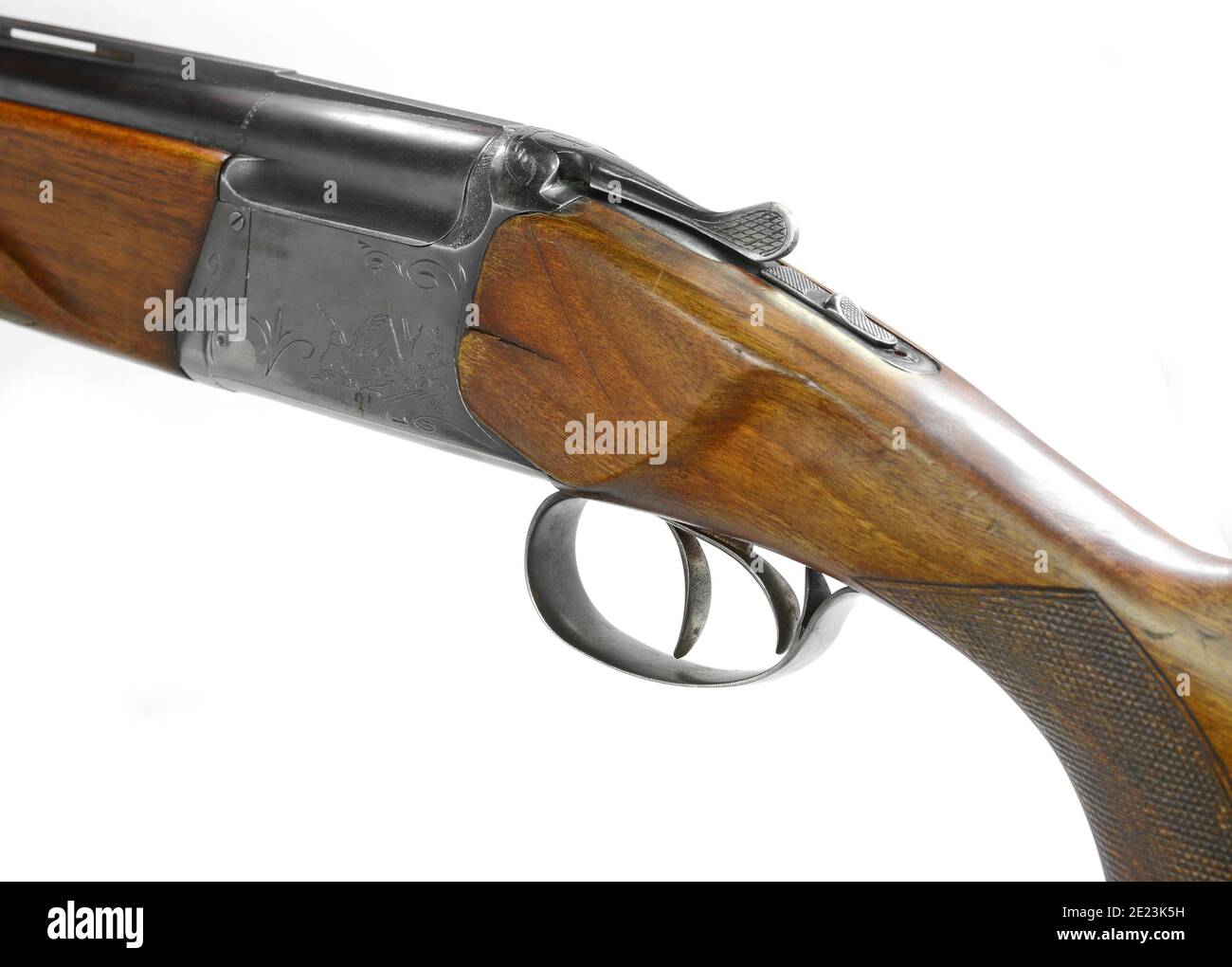 detail of the breech of a classic vertical over-under double barreled ...