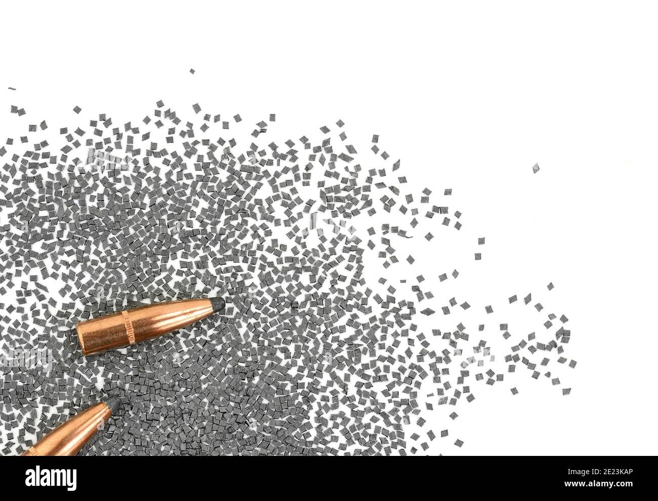 A rifle bullet, empty shell, gunpowder on white background. Hunting ...
