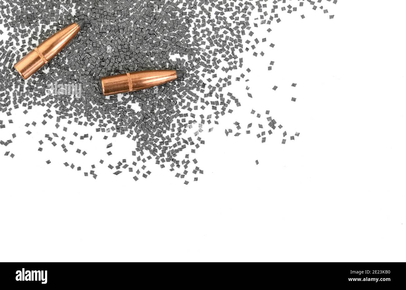 A rifle bullet, empty shell, gunpowder on white background. Hunting ...