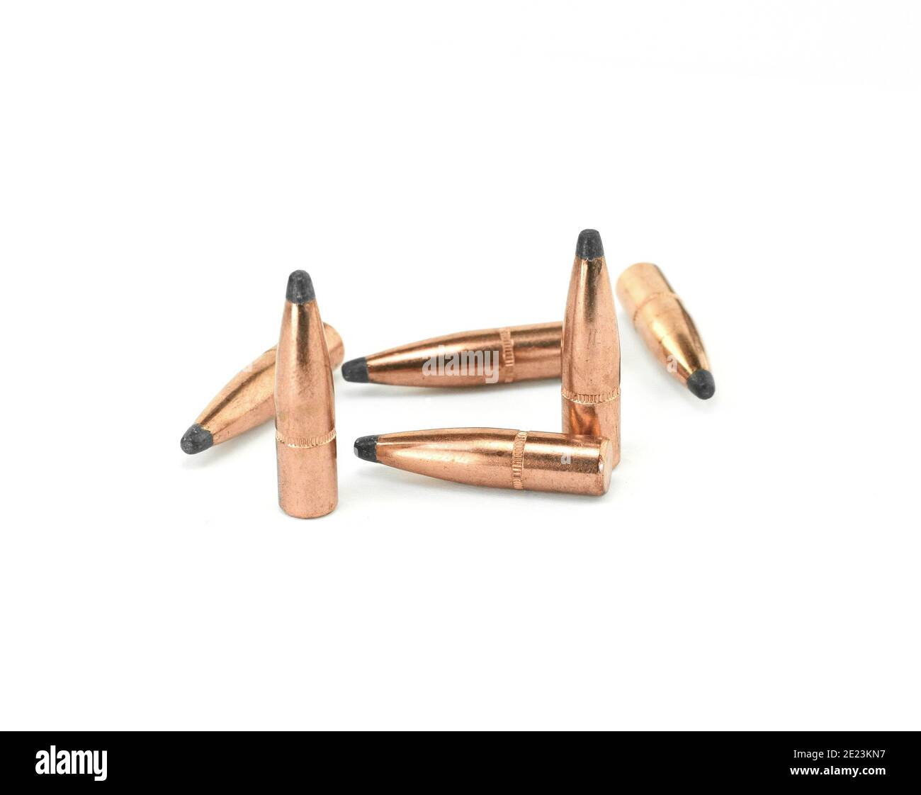 A rifle bullet, empty shell, gunpowder on white background. Hunting ...