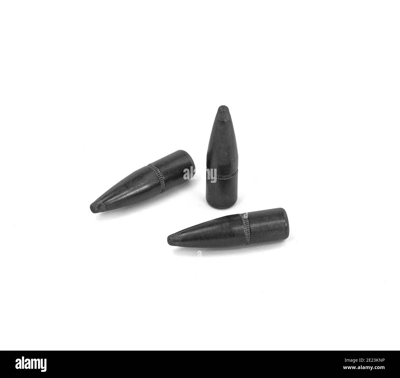 A rifle bullet, empty shell, gunpowder on white background. Hunting ...