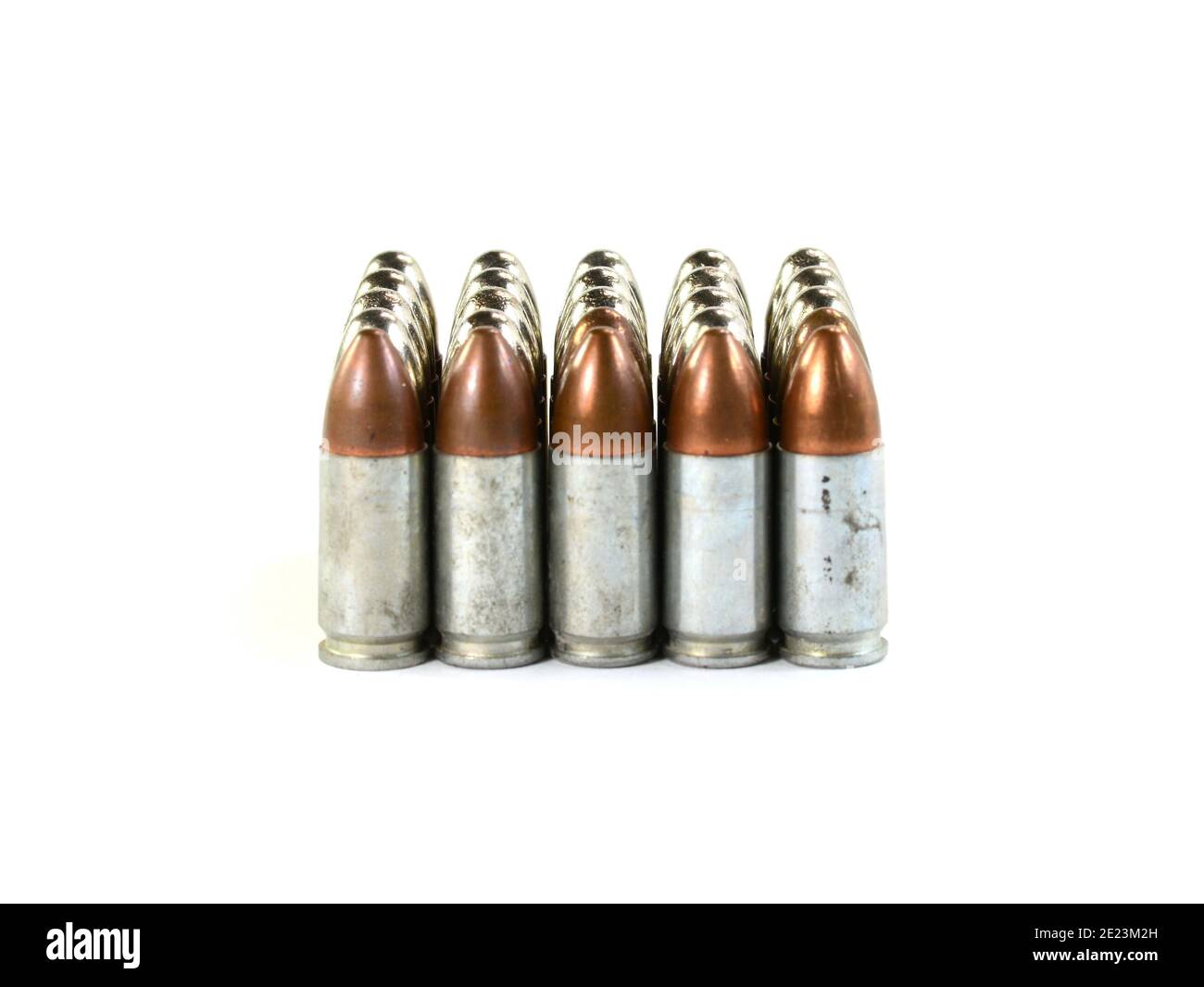 bullet for a gun isolated on white background. Caliber 9 mm Stock Photo ...