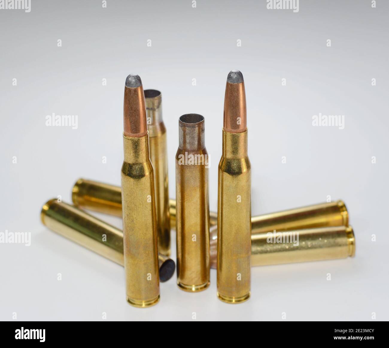 Hunting ammunition and empty rifle bullet cartridges Stock Photo - Alamy