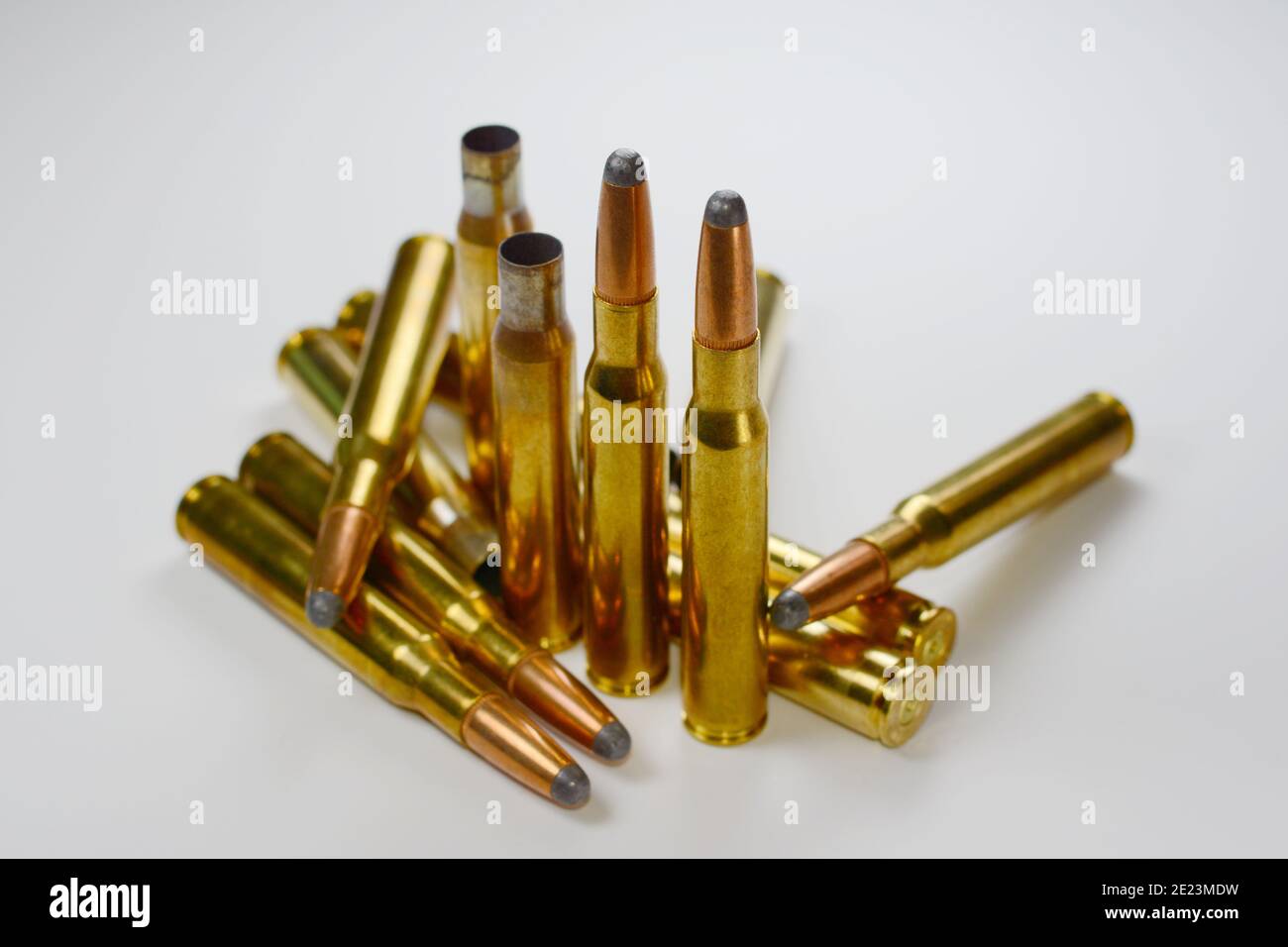 Hunting ammunition and empty rifle bullet cartridges Stock Photo - Alamy