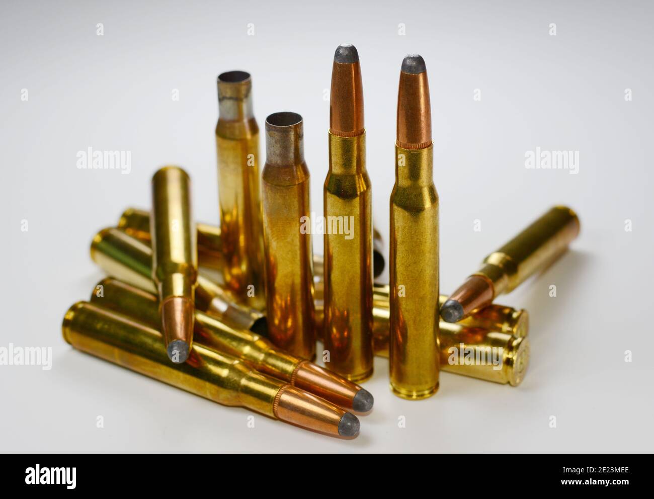 Hunting ammunition and empty rifle bullet cartridges Stock Photo - Alamy