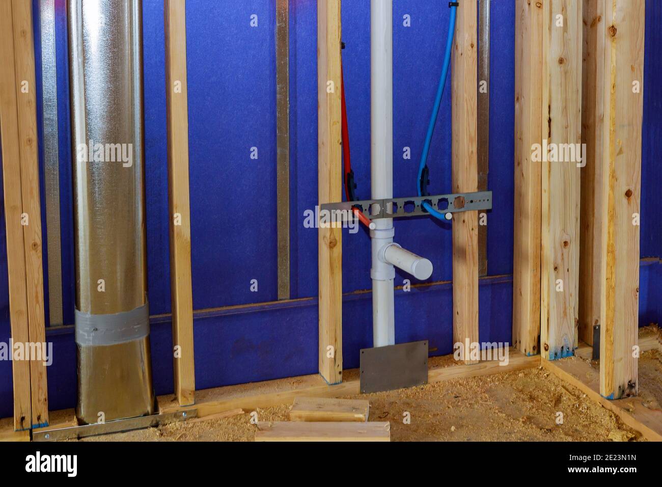 New residential construction house framing a plumbing in the laundry ...
