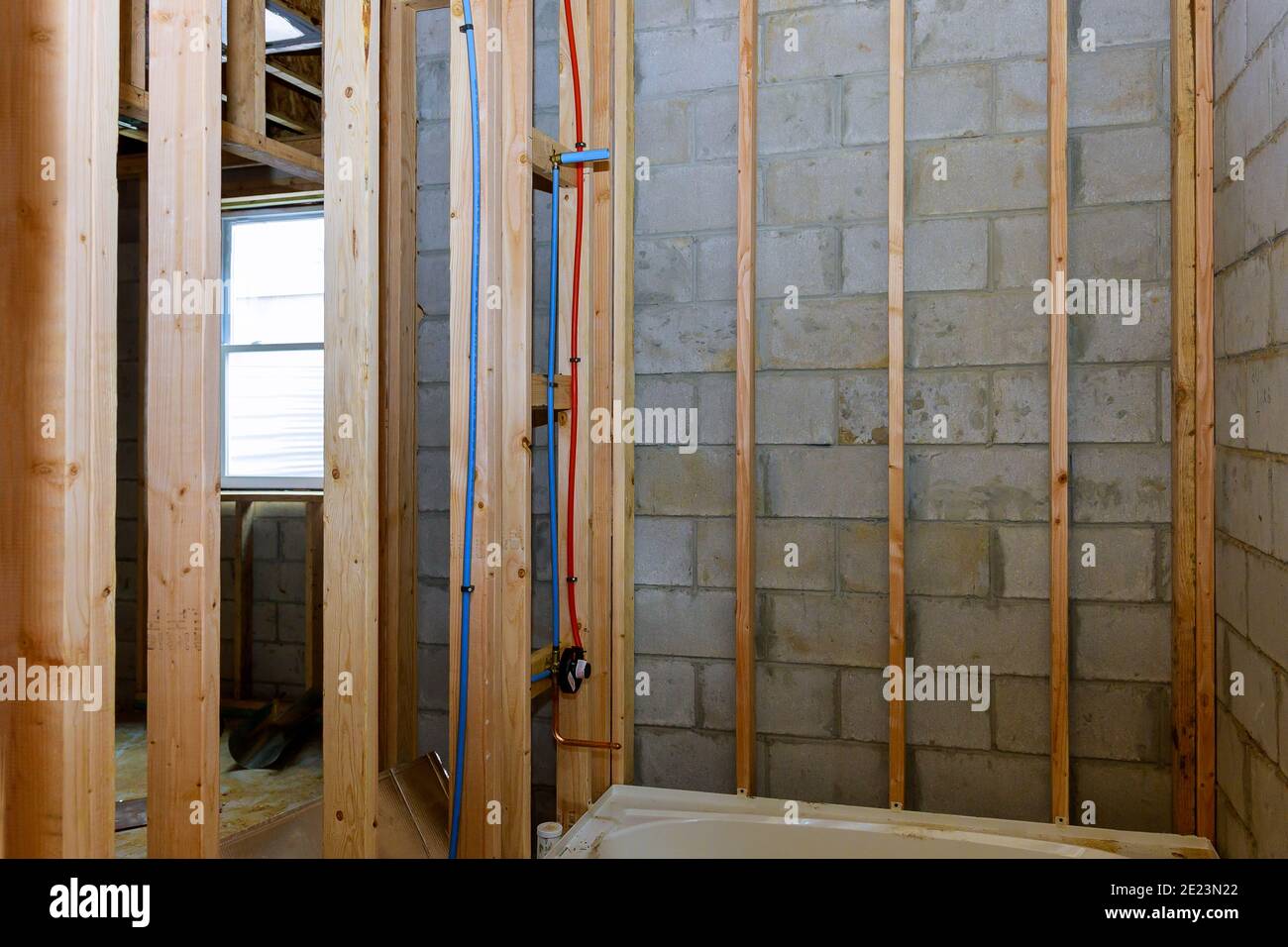 Basement framing construction interior frame of a new house a new stick ...