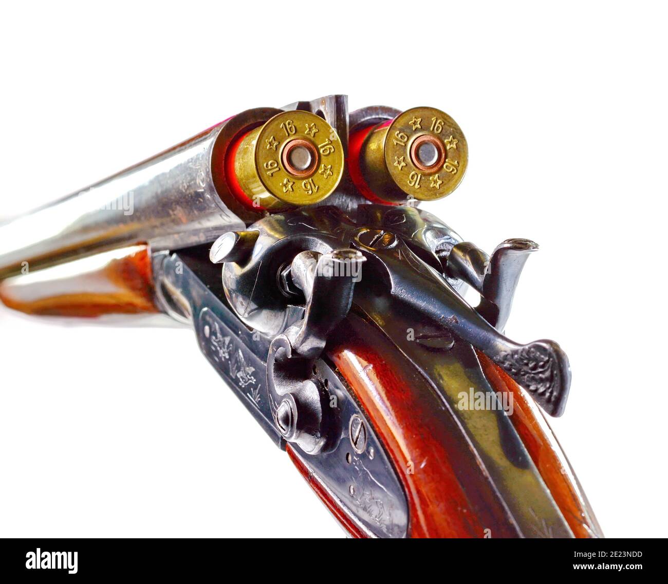 Detail of Old shotgun on white. Hunting gun Stock Photo - Alamy
