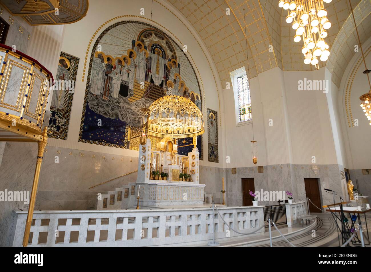The altar of the Church of St Leopold, designed by Otto Wagner, on the ...