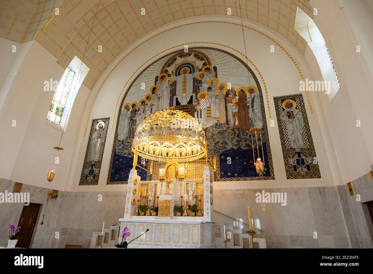 The altar of the Church of St Leopold, designed by Otto Wagner, on the ...