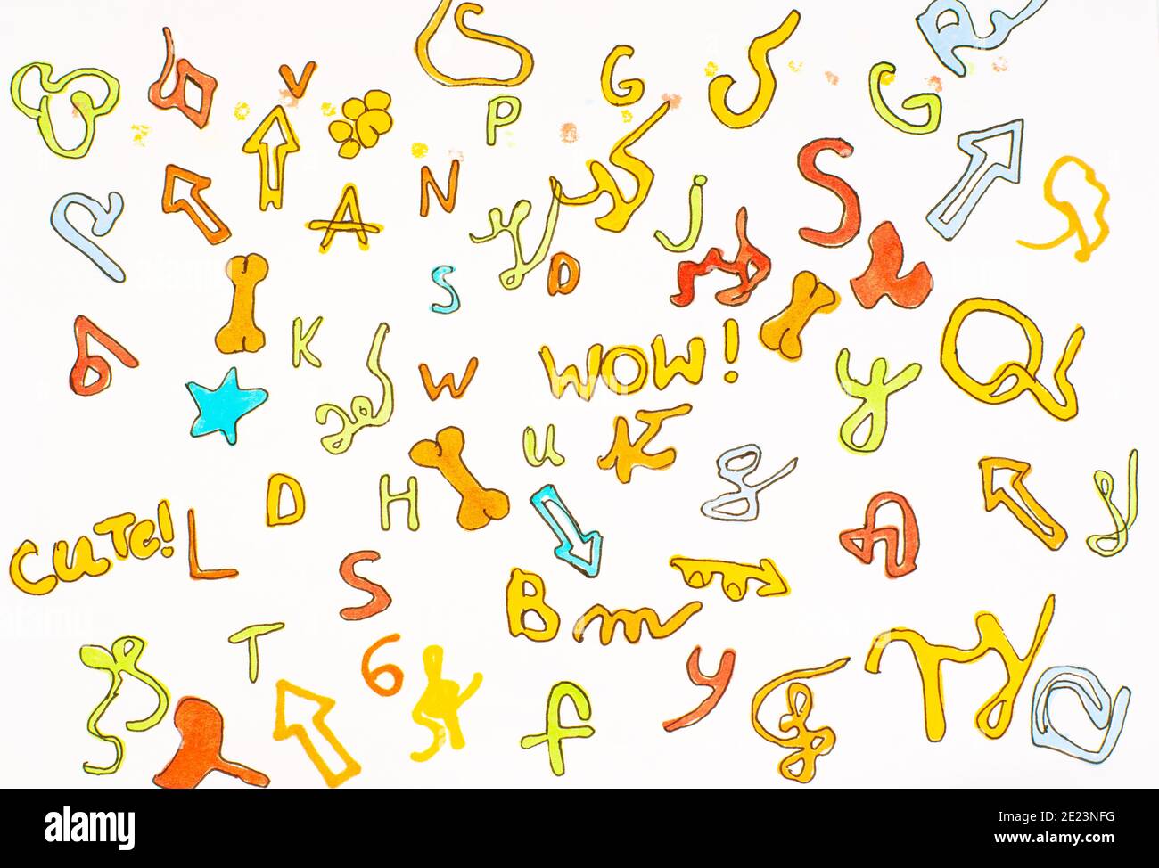 Illustration, child's drawing from multicolored letters. Colored ...