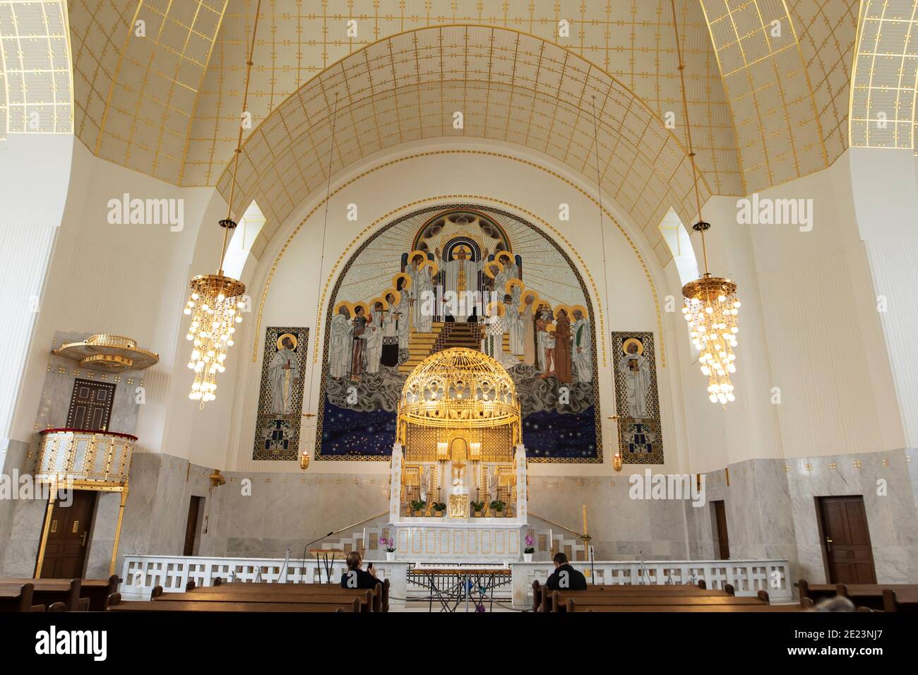 The altar of the Church of St Leopold, designed by Otto Wagner, on the ...