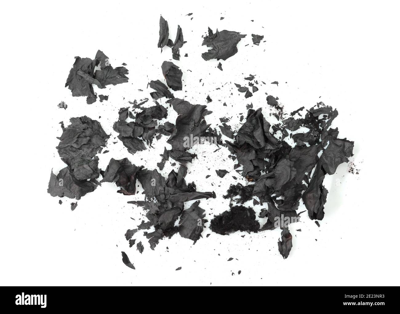 Burnt paper on a white background. The ashes of the paper. Charred ...
