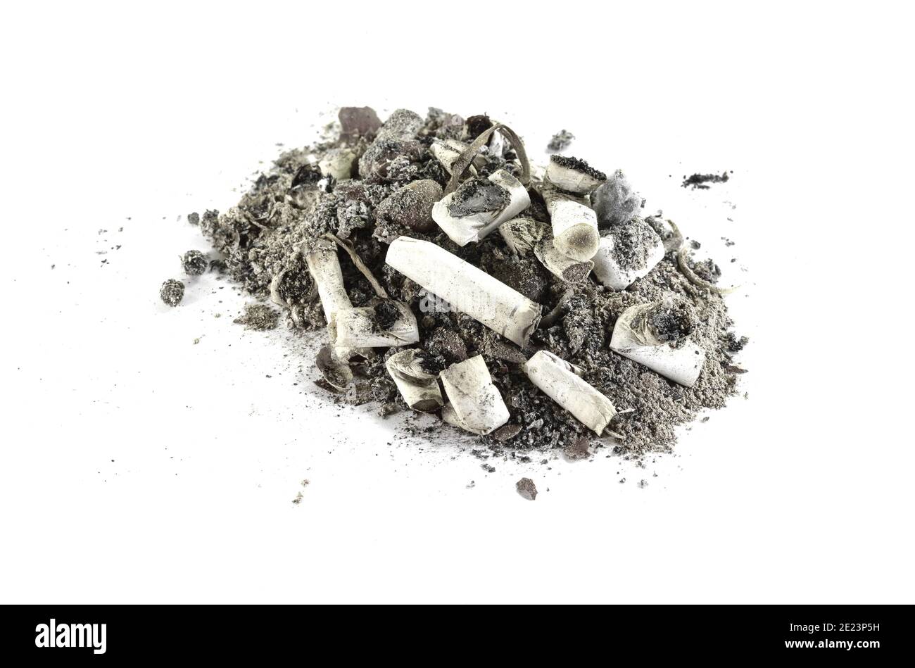 A pile of cigarette end stubs, butts & ash on a white background Stock ...