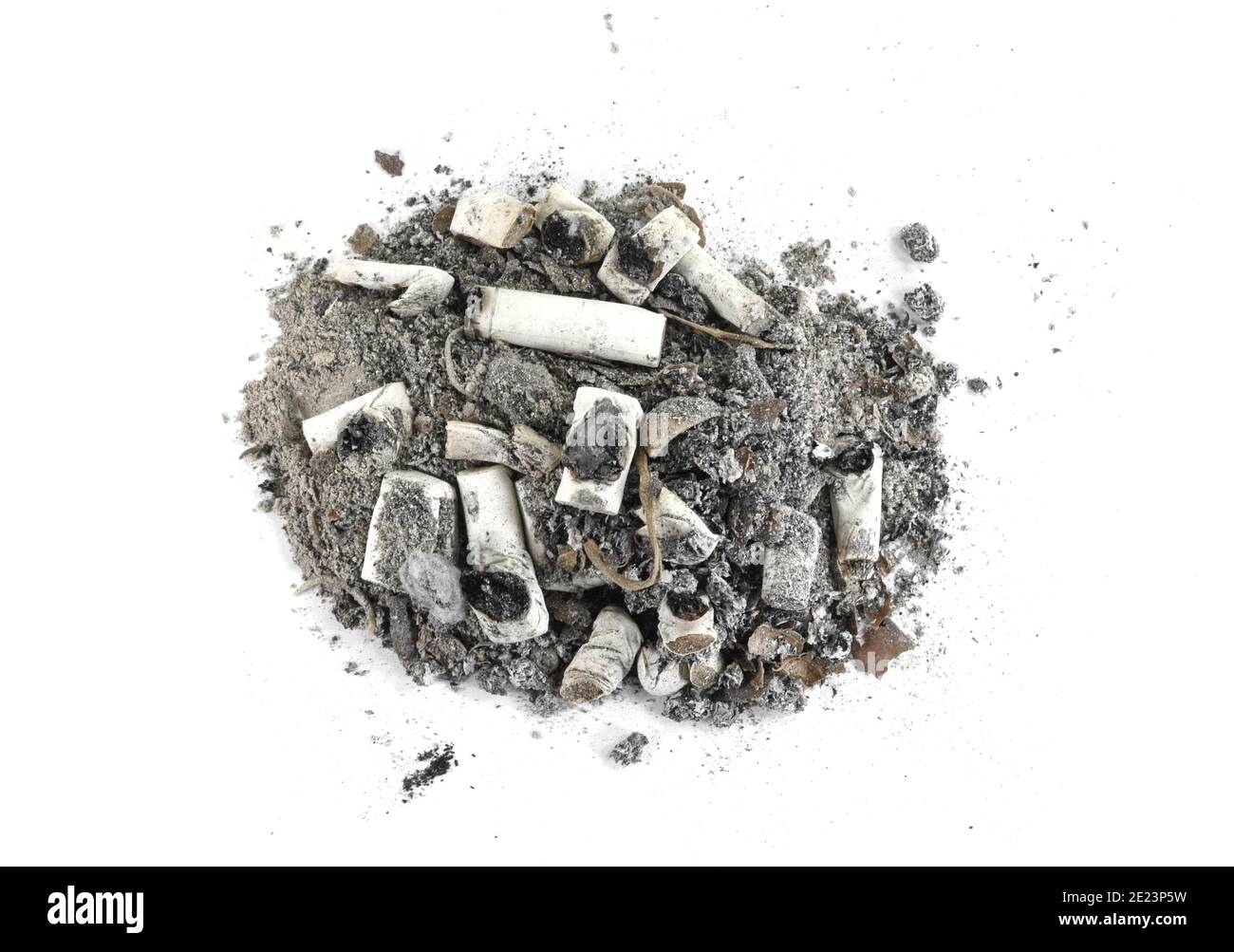 A pile of cigarette end stubs, butts & ash on a white background Stock ...