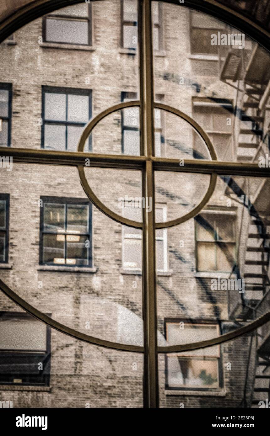 Round window view of apartment buildings Stock Photo - Alamy