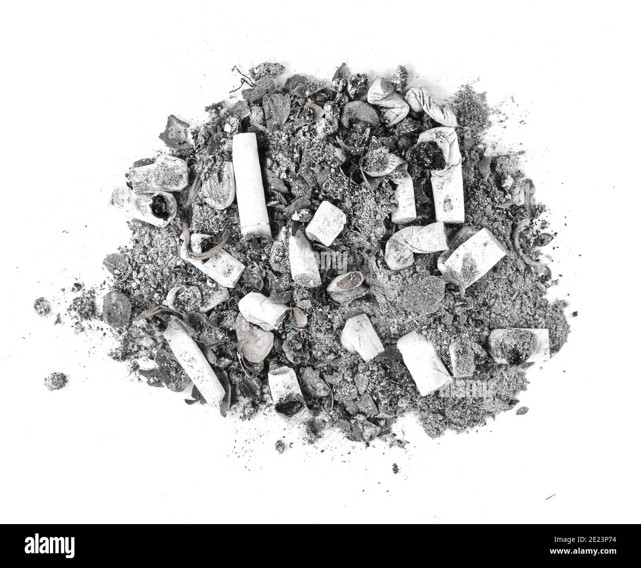 A pile of cigarette end stubs, butts & ash on a white background Stock ...