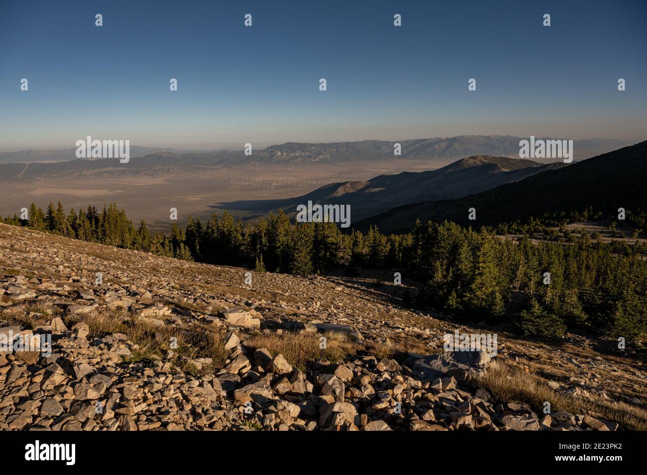 Wind Farm On Distant Desert Floor Stock Photo - Alamy
