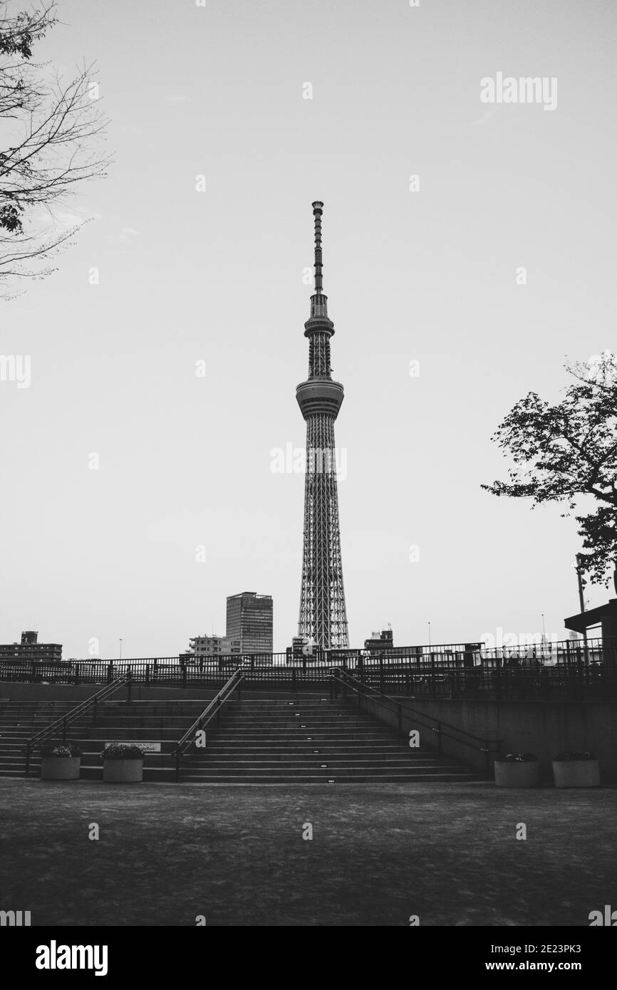 Vertical grayscale shot of a tower in Asakusa, Tok, Japan Stock Photo ...