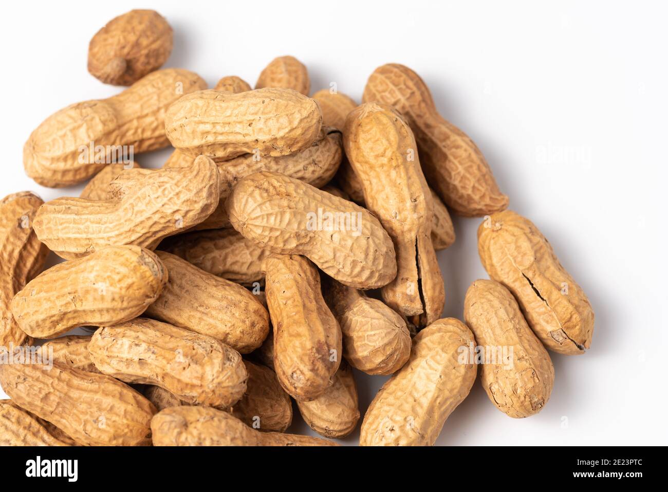 Dried peanuts closeup isolated on white background. Food theme Stock ...