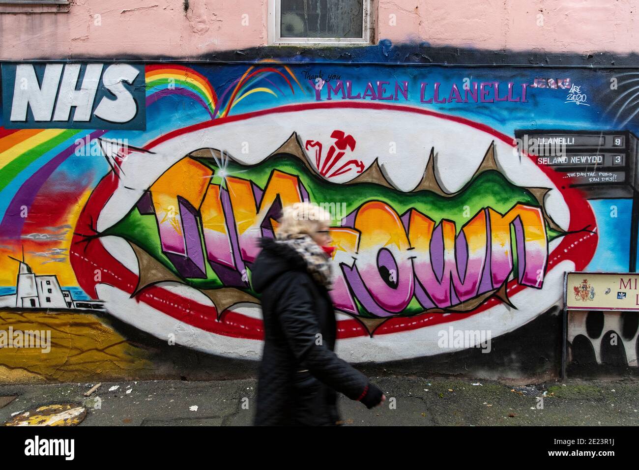 Newport, Wales, UK. 11th Jan, 2021. Graffiti to say thank you to NHS is ...