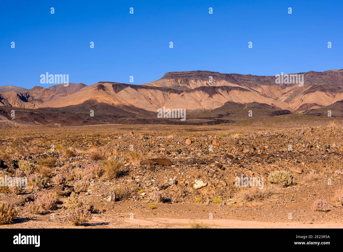 Beautiful scenery in Death Valley National Park. Road is visible ...