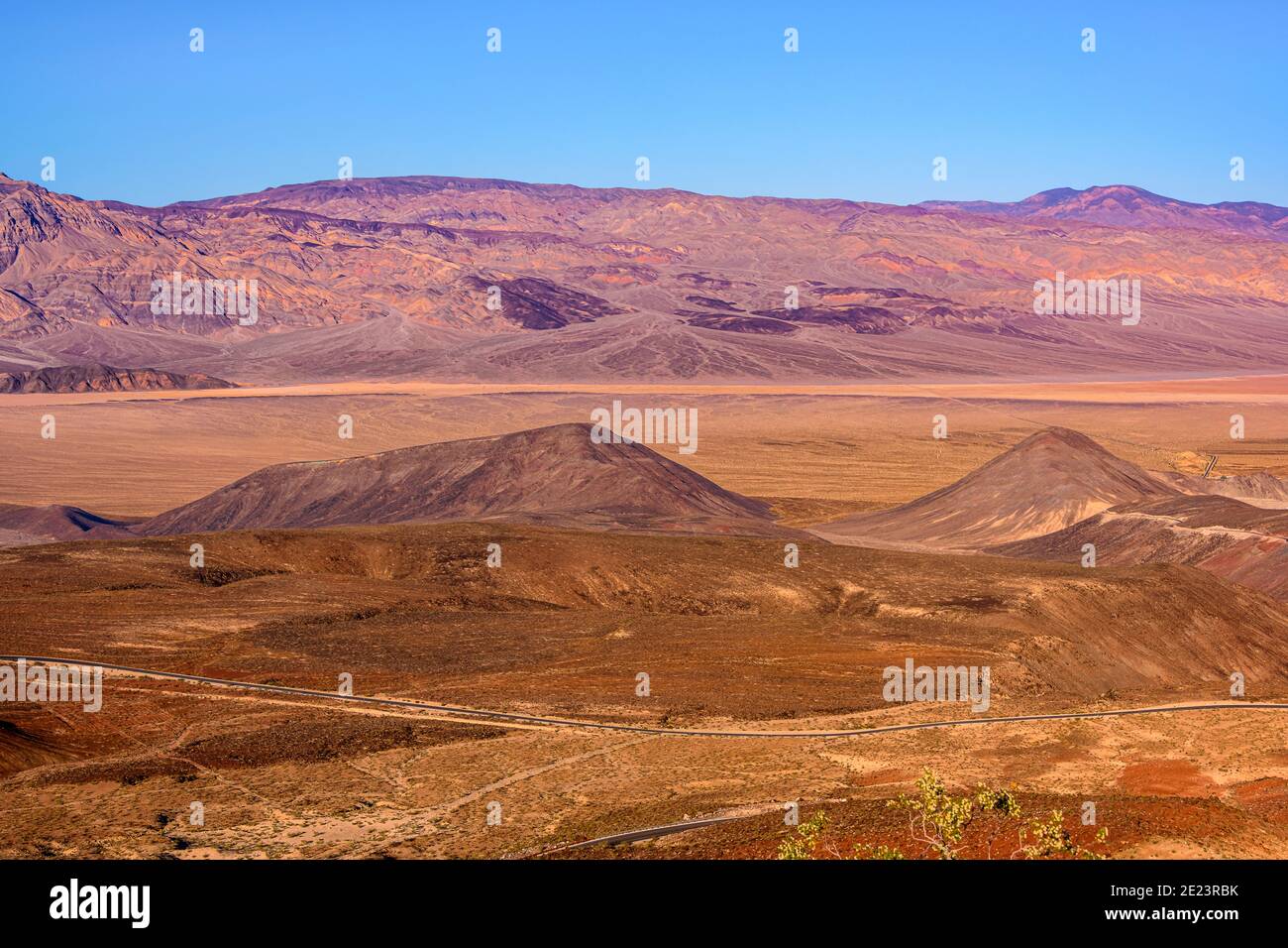 Beautiful scenery in Death Valley National Park. Road is visible ...