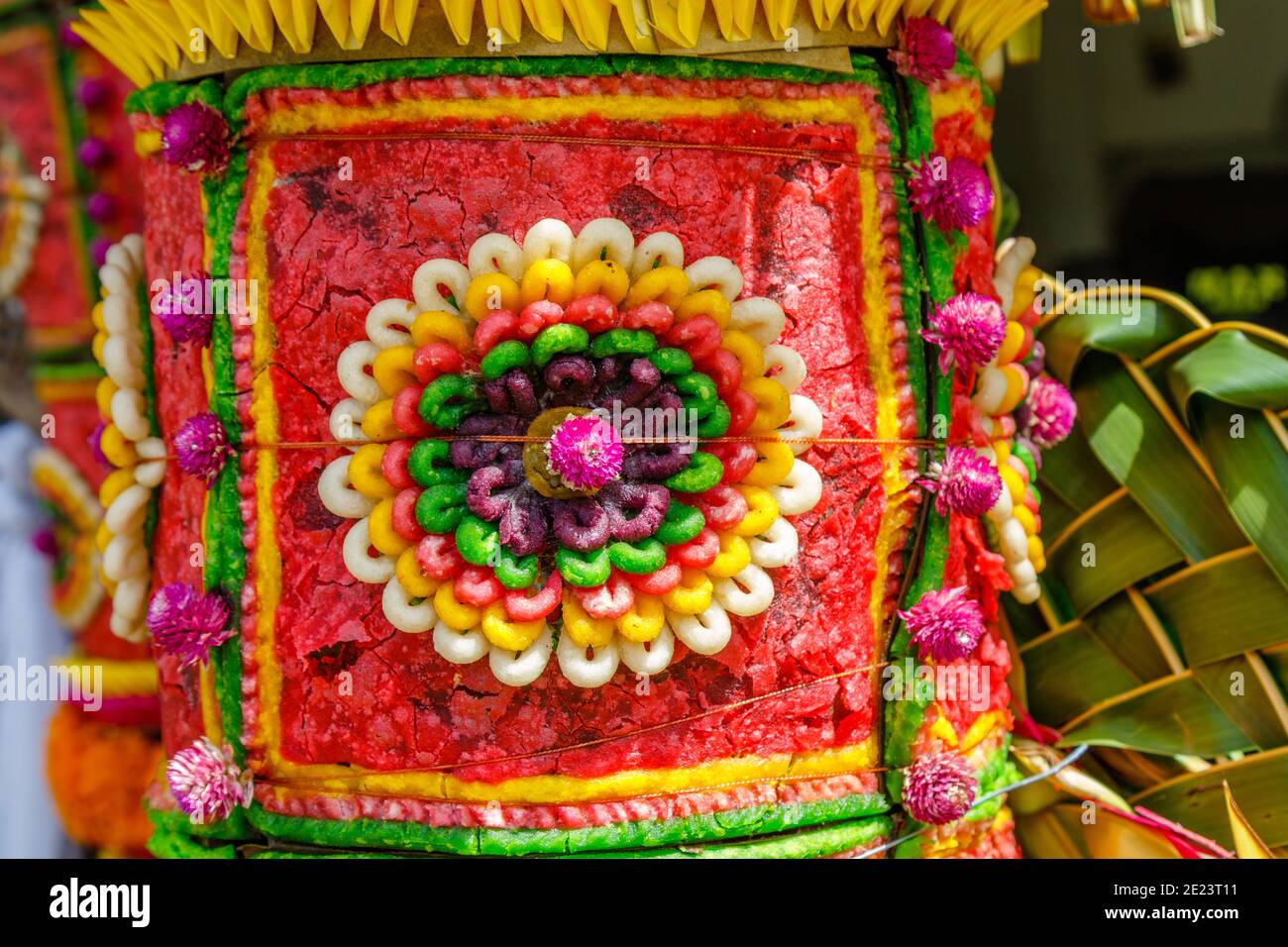 Balinese Hindu wedding gates decorated with sarad, colorful rice flour ...