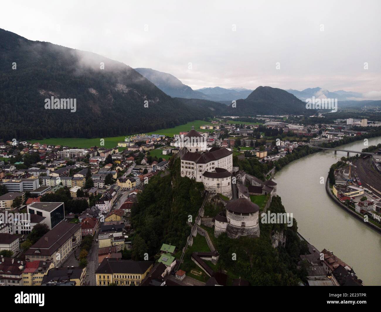 Aerial panorama of medieval Castle Fortification Festung Kufstein ...